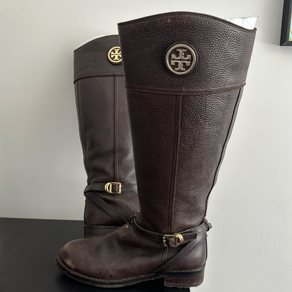 Tory Burch Brown Leather Knee High Boots - Gem